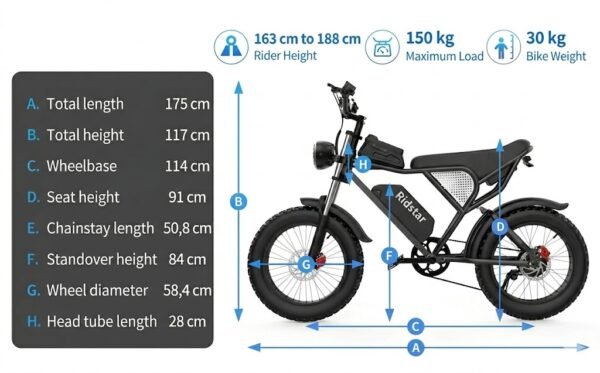 Bicicletta elettrica Ridstar Q20, 1000W, 48V, 20AH, pneumatici 20×4.0 ...